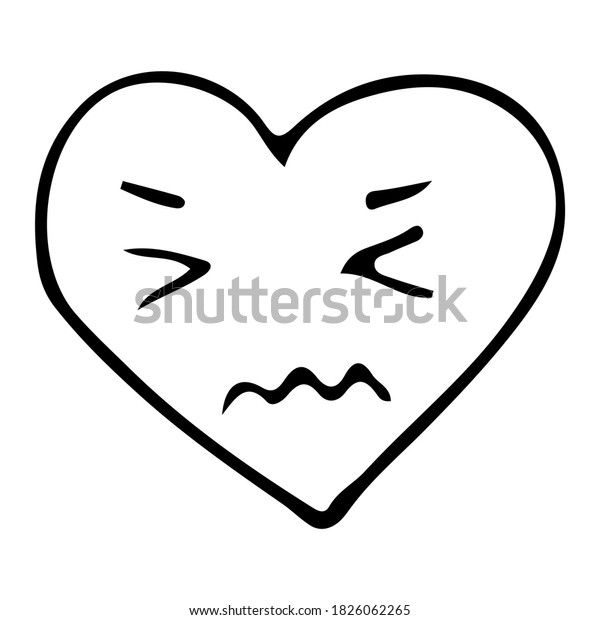 Angry Emoticon Heart Shape Doodle Illustration Stock Vector (Royalty ...