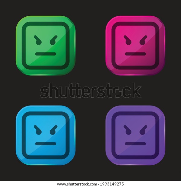 Angry Emoticon Square Face Four Color Stock Vector (Royalty Free ...