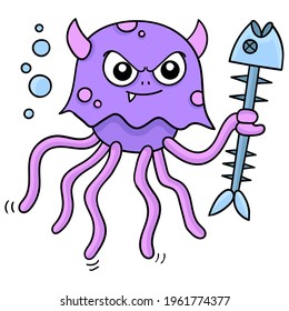 Angry Evil Faced Jellyfish Holding Spiked Stock Vector (Royalty Free ...