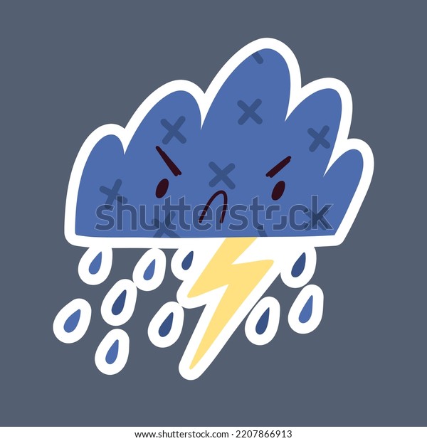 Angry Frowning Cloud Lightning Rain Cute Stock Vector (Royalty Free ...