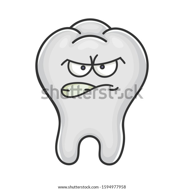 Angry Funny Tooth Cartoon Isolated On Stock Vector (Royalty Free ...