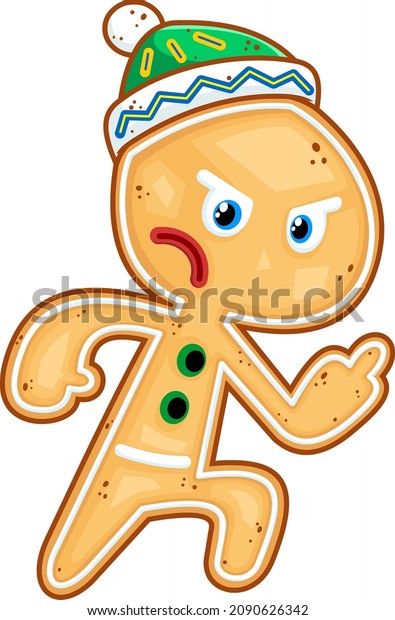 Vektor Stok Angry Gingerbread Man Cartoon Character Showing (Tanpa ...