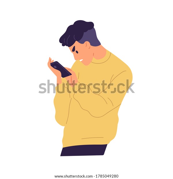 Angry Guy Irritable Facial Expression Holding Stock Vector (Royalty ...
