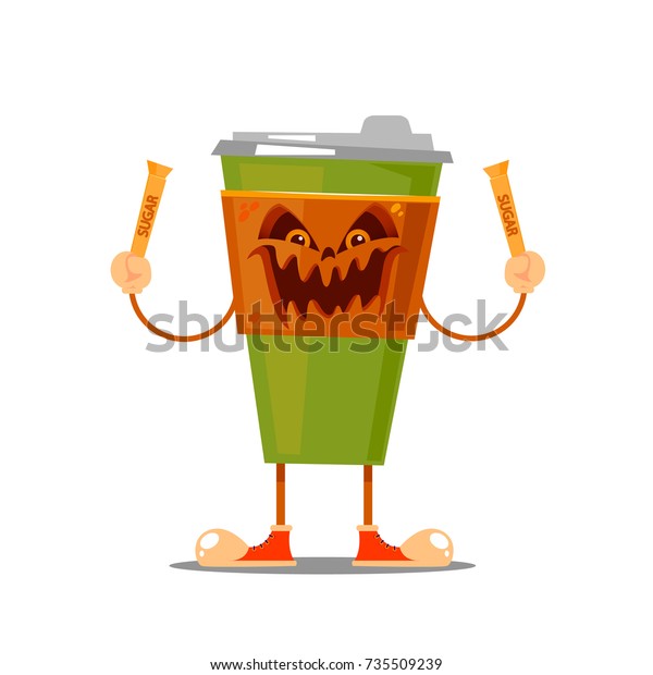 Angry Happy Cute Cup Coffee Tea Stock Vector (Royalty Free) 735509239 ...