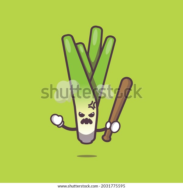 Angry Leek Character Vegetable World Day Stock Vector (Royalty Free ...
