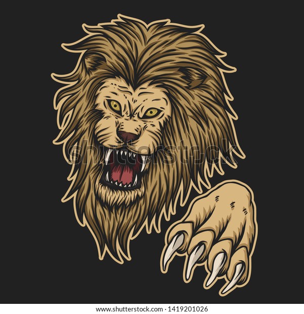 Angry Lion Attack Vector Illustration Your: vector de stock (libre de ...