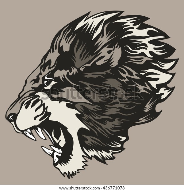 Angry Lion Head Vector Illustration: vector de stock (libre de regalías ...