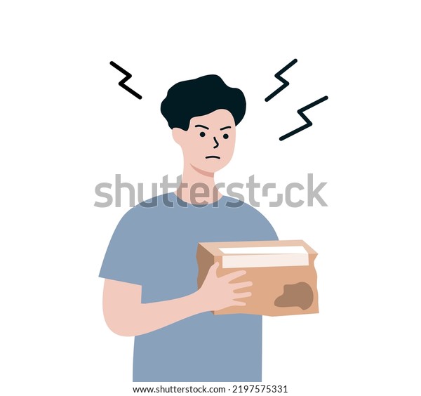 Angry Man Character Receives Damaged Parcel Stock Vector (Royalty Free ...