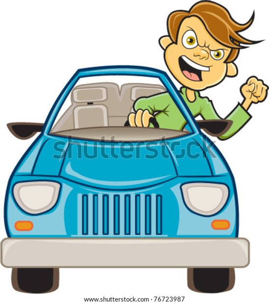 Angry Man Driving Blue Car Hangs Stock Vector (Royalty Free) 76723987