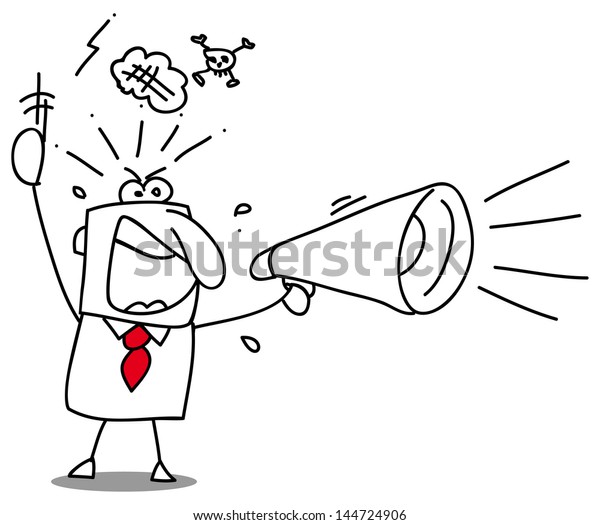 Angry megaphone. A man cry in a megaphone. He's very angry