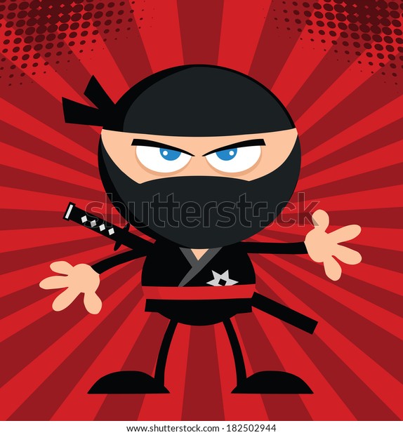 Angry Ninja Warrior Cartoon Characterflat Design: เวกเตอร์สต็อก (ปลอด ...