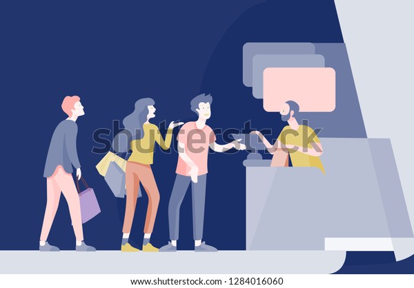 Angry People Queue Supermarket Cashier Where Stock Vector (Royalty Free ...