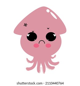 Angry Pink Cute Octopus Vector Illustration Stock Vector (Royalty Free ...