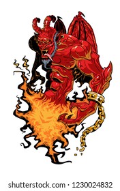Angry Red Demon Fiery Hell Stock Vector (Royalty Free) 1230024838 ...