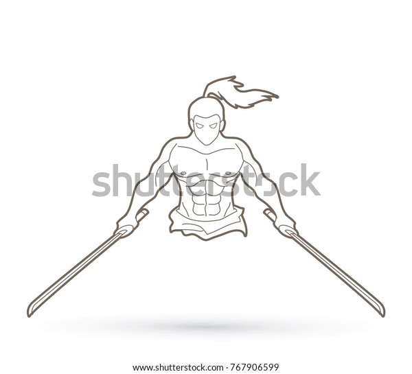 Stock vektor „Angry Samurai Standing Swords Front View“ (bez autorských ...
