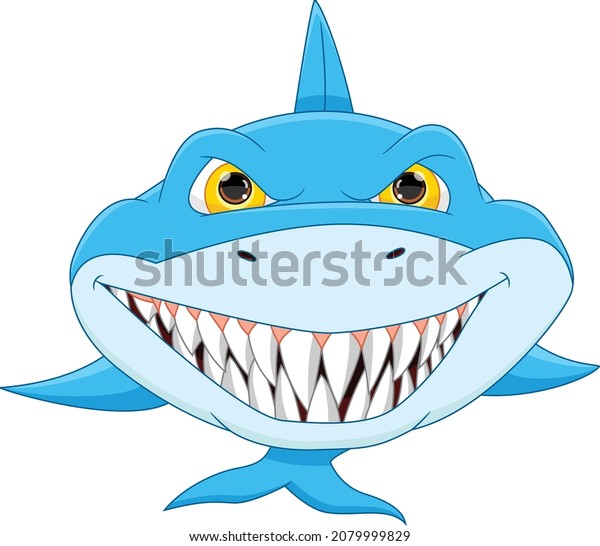 Angry Shark Cartoon Isolated On White Stock Vector (Royalty Free ...