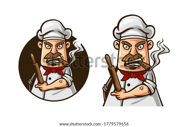 Angry Smoking Chef Cartoon Vector Illustration 库存矢量图（免版税）1779579656 ...