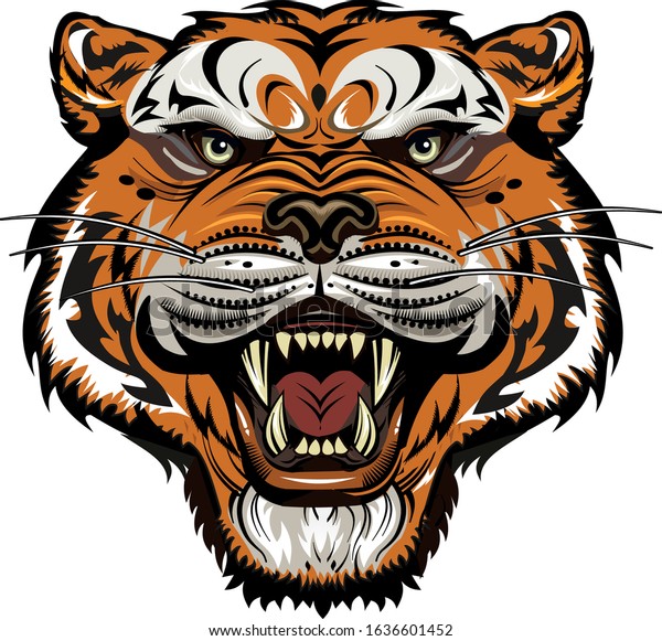 Angry Tiger Face Color Tattoo Stock Vector (Royalty Free) 1636601452 ...