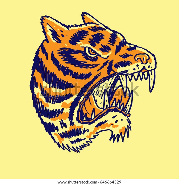 Angry Tiger Head Hand Drawing Illustration Stock Vector (Royalty Free ...