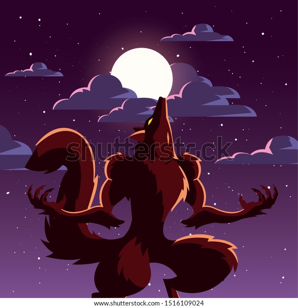 Angry Wolf Howling Moon Scene Halloween Stock Vector (Royalty Free ...