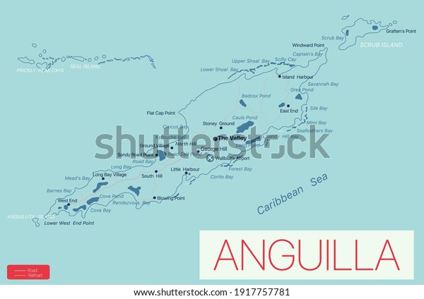 Anguilla Detailed Editable Map Regions Cities Stock Vector (Royalty ...