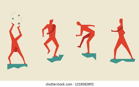 Angularstyle People Unusual Awkward Poses Symbolized Stock Vector ...