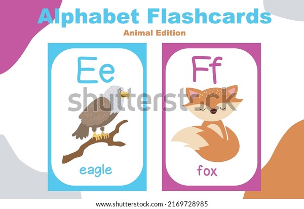 Flashcard del alfabeto animal. Tarjeta flash: vector de stock (libre de ...
