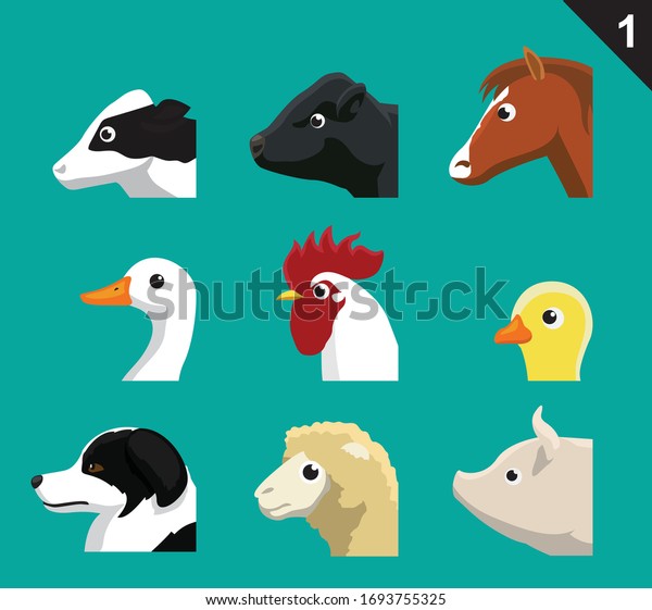 Animal Cartoon Faces Side View Set Stock Vector (Royalty Free ...