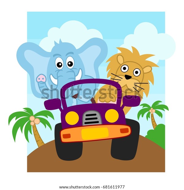 Animal Driving Car Vector Cartoon Illustration Stock Vector (Royalty ...