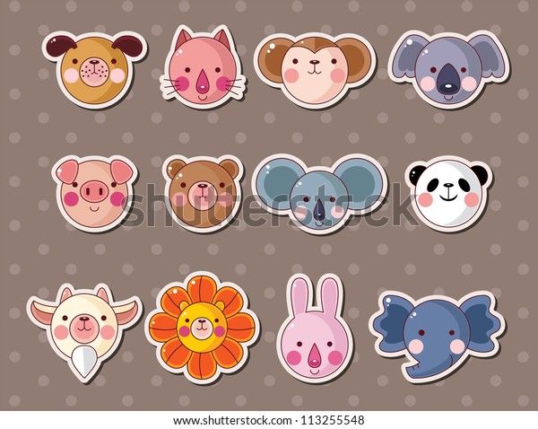 Animal Face Stickers Stock Vector (Royalty Free) 113255548 | Shutterstock