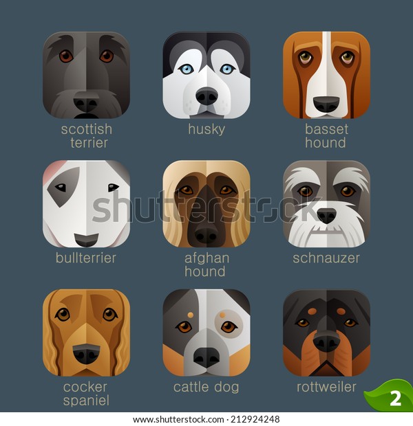 Animal Faces App Iconsdogs Set 1 Stock Vector (Royalty Free) 212924248 ...