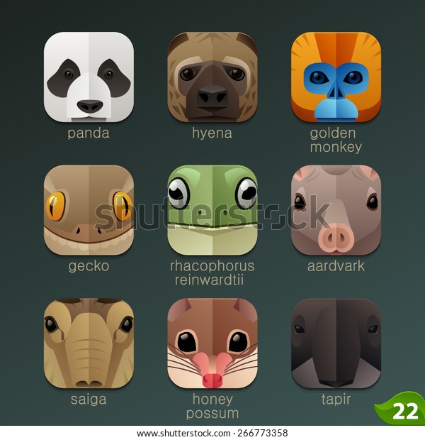 Animal Faces App Iconsset 22: เวกเตอร์สต็อก (ปลอดค่าลิขสิทธิ์ ...