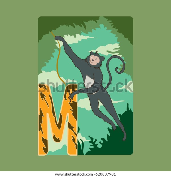 Animal Font Typography M Monkey Stock Vector (Royalty Free) 620837981