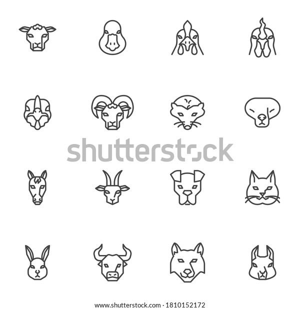 Animal Head Front View Line Icons Stock Vector (Royalty Free ...