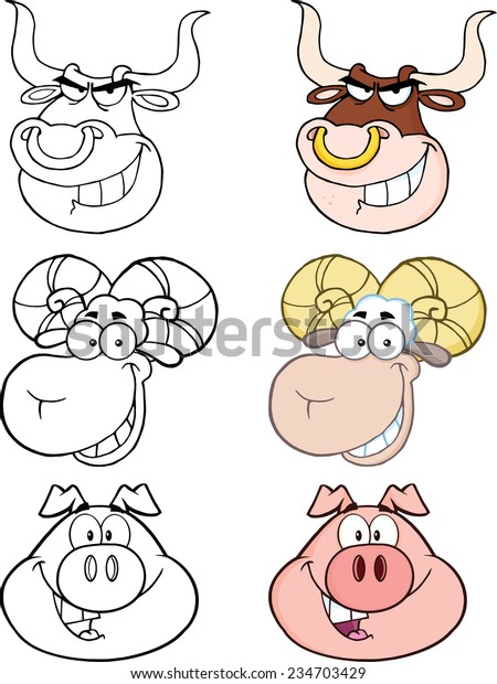 Animal Heads Cartoon Characters Vector Collection Stock Vector (Royalty ...