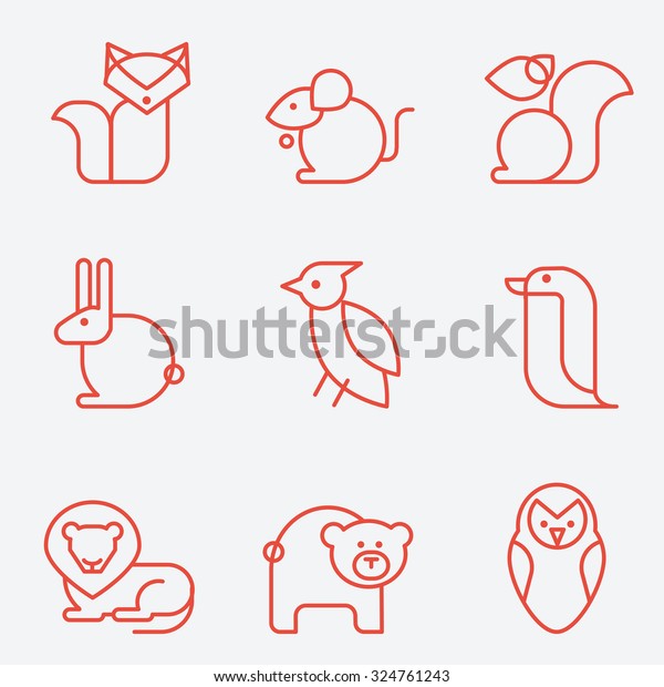 Tiersymbole, dünner Linienstil, flaches Design Stock-Vektorgrafik ...