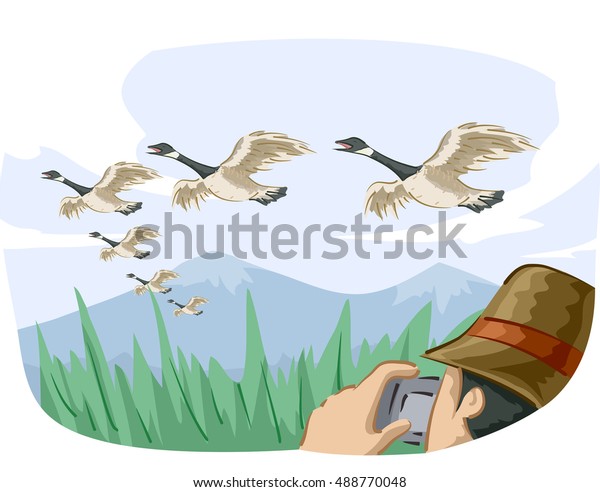 Animal Illustration Featuring Bird Watcher Taking Stock Vector (Royalty ...