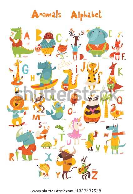 Animals Abc Full Animals Alphabet Set Stock Vector (Royalty Free ...