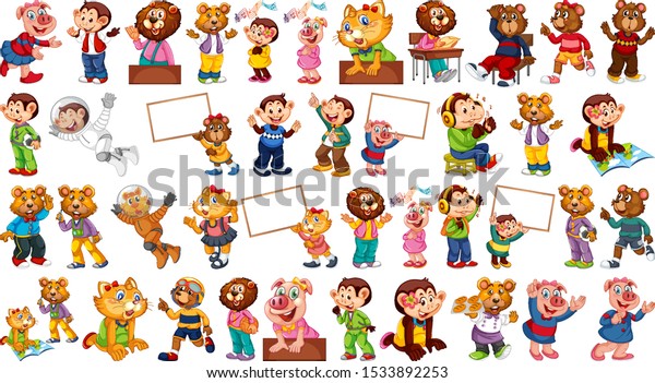 Animals Acting Humanlike Actions Poses Illustration Stock Vector ...