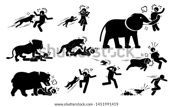 Animals Attack Human Icons Signs Symbol Stock Vector (Royalty Free ...