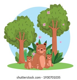 Animals Bears Tree Foliage Cartoon Stock Vector (Royalty Free ...