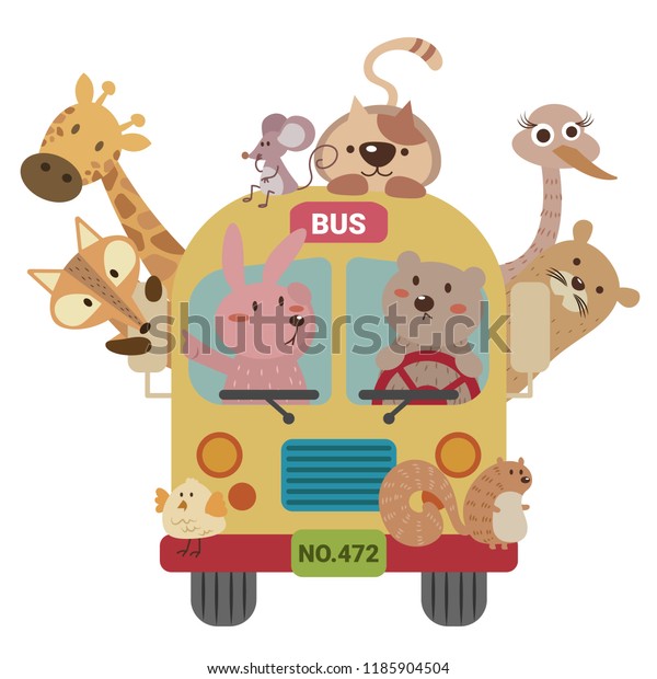 Animals in bus vector illustration cartoon isolated on white background ...