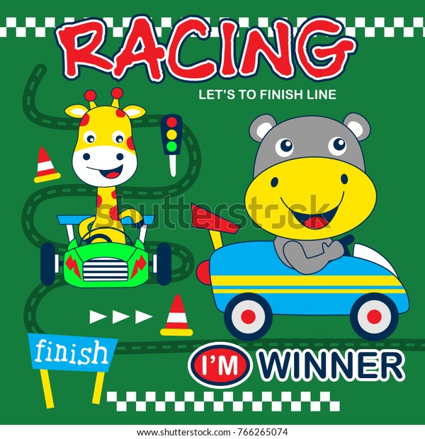 Animals Car Racing Funny Cartoonvector Illustration Stock Vector ...
