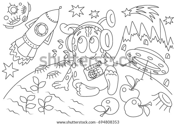 Animals cartoon. Space Alien Coloring page. Vector illustration ...