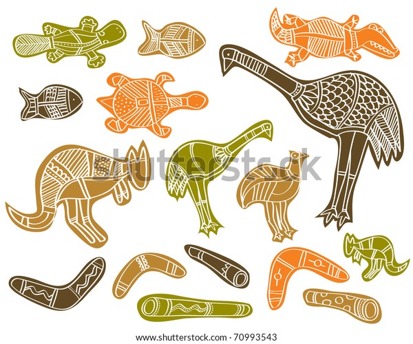 Animals Drawings Aboriginal Australian Style Stock Vector (Royalty Free ...
