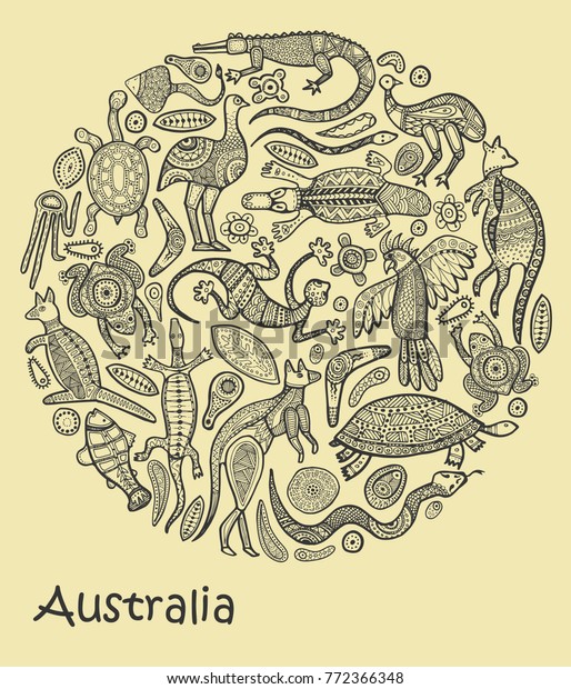 Animals Drawings Aboriginal Australian Style Stock-vektor (royaltyfri ...