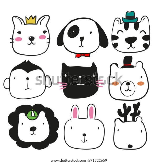 Animals Hand Drawing Character Design Stock Vector (Royalty Free ...