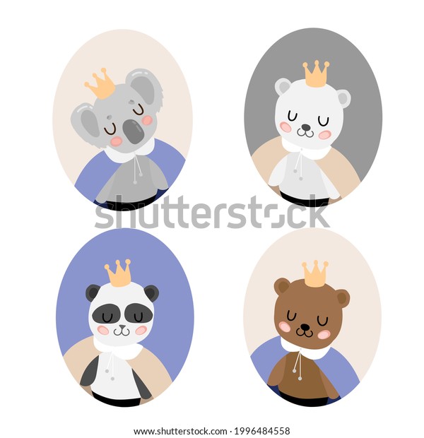 Animals Kids Portrait Set Oval Frame Stock Vector (Royalty Free ...