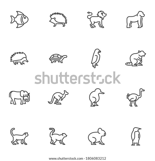 Animals Side View Line Icons Set Stock Vector (Royalty Free) 1806083212 ...