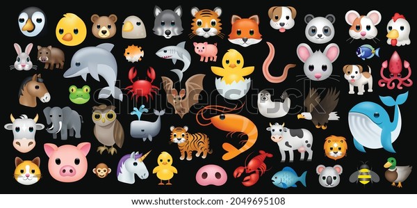 Animals Vector Emoji Illustration Set Isolated Stock Vector (Royalty ...